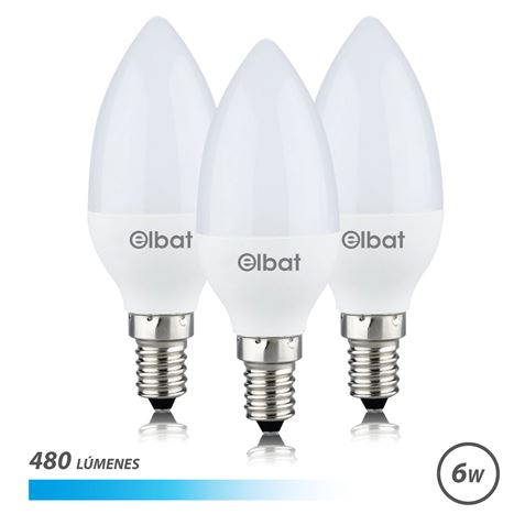 Elbat Pack de 3 Ampoules LED C37 6W E14 480lm - 6500K Lumière Froide ...